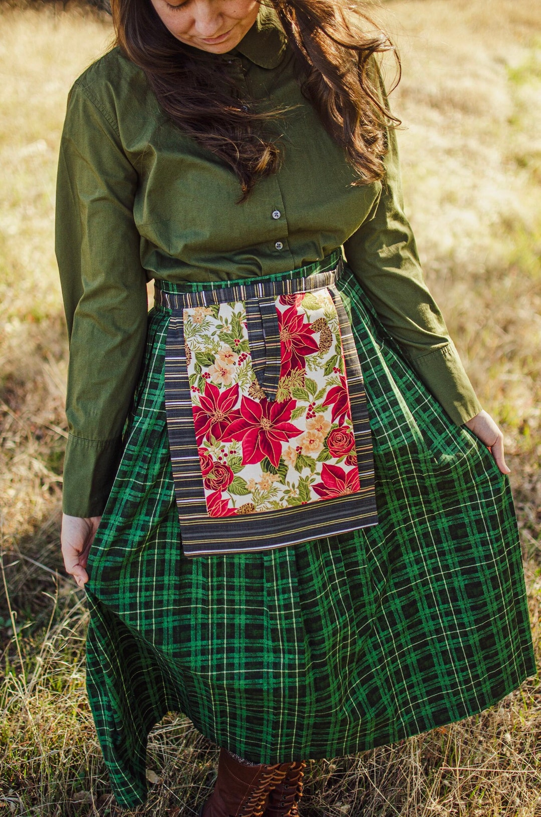 TIE-ON POCKET, Christmas Pocket, Double Pocket, Black Stripes, Gold ...