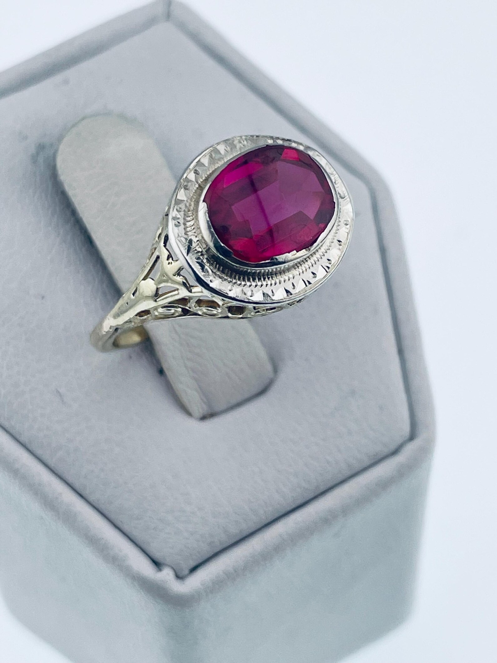 Rare Antique Victorian 3 Carat Flat Ruby Ring, 14 Karat White and ...