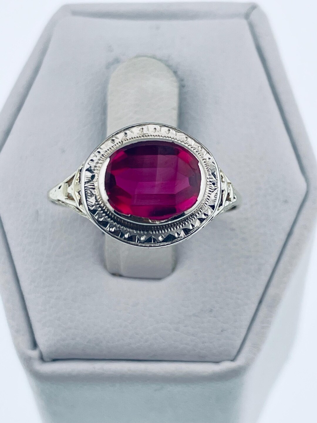 Rare Antique Victorian 3 Carat Flat Ruby Ring, 14 Karat White and ...