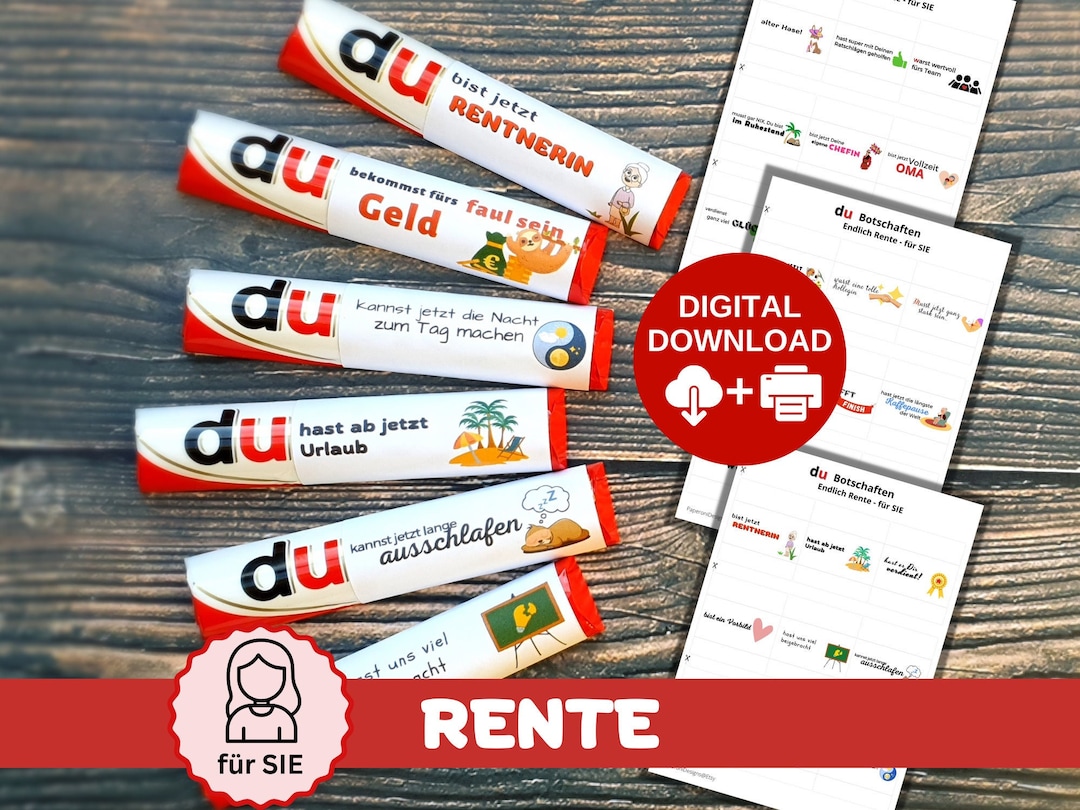 Download 27 Duplo Banderolen als Geschenk zur Rente, Ruhestand, Pension, Kollegin, Freundin ...