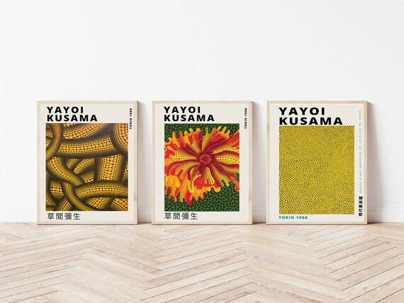 Art & Collectibles Prints Set Of 3 Printable Yayoi Kusama Art Print ...