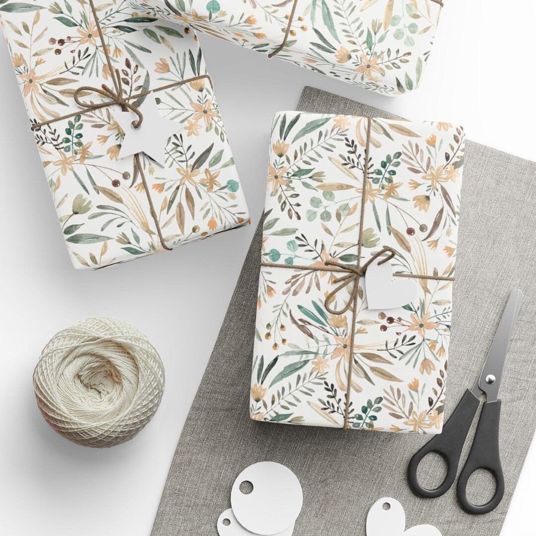 Boho Flower Gift Wrapping Paper, Custom Gift Wrap, Boho Gift Wrap, 3 ...