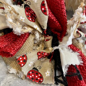 Ladybugs Burlap Rag Candle Ring 6/farmhouse Candle Centerpiece/red ...
