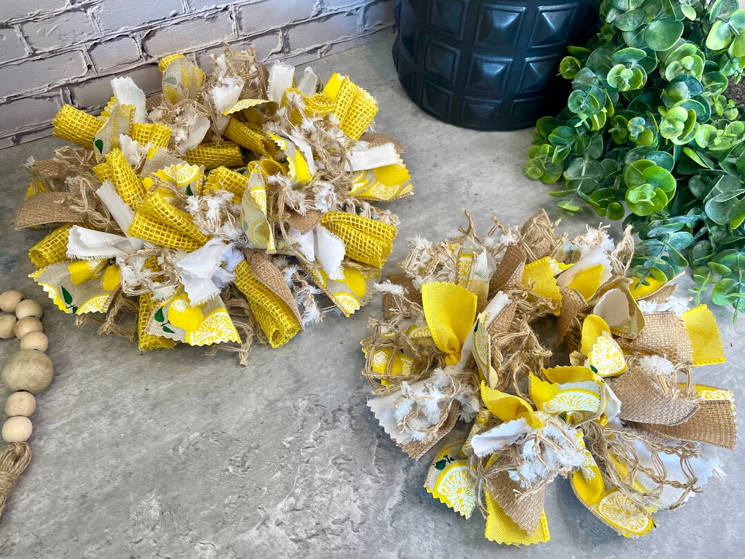 Lemon Yellow Rag Candle Ring 4" or 6" Farmhouse Spring Centerpiece ...