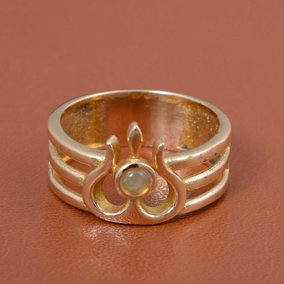 Om Shiv Trishul Ring,rainbow Moonstone Ring, Gold Ring, Ohm Ring ...