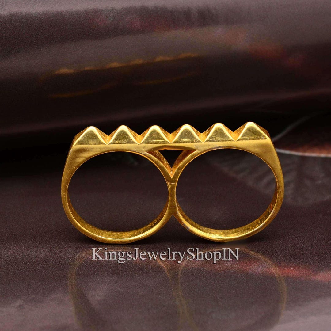 Brass Double Finger Ring | Handmade Pyramid Spike Ring | Bold Tribal ...