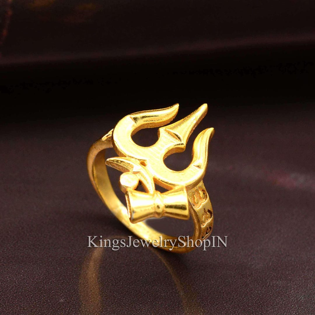 Gold Trishul Ring, Lord Shiva Trident Ring, Hindu Religious Jewelry ...