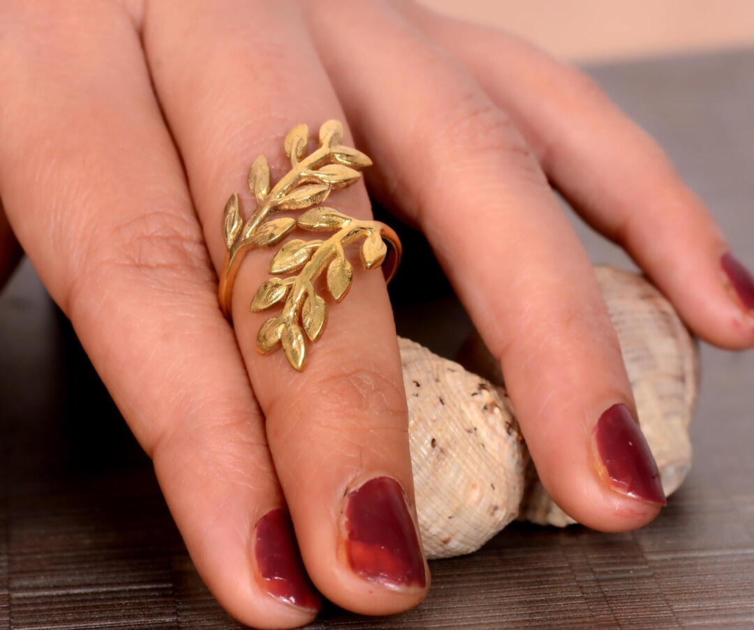 14K Gold Olive Leaf Ring,gold Vine Ring Women,nature Ring for Women, Adjustable Leaf Ring, Gold ...