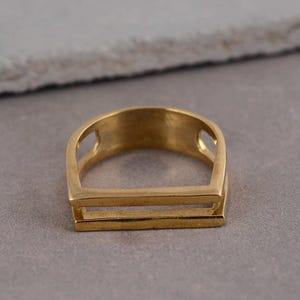 Double Gold Bar Ring . Sterling Silver Two Line Ring Adjustable, Everyday Ring, Stacking Rings ...