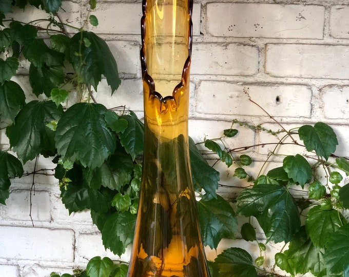 Fabulous Mid Century Modern Houze Glass Honey Amber Swung Vase, 25 Tall ...