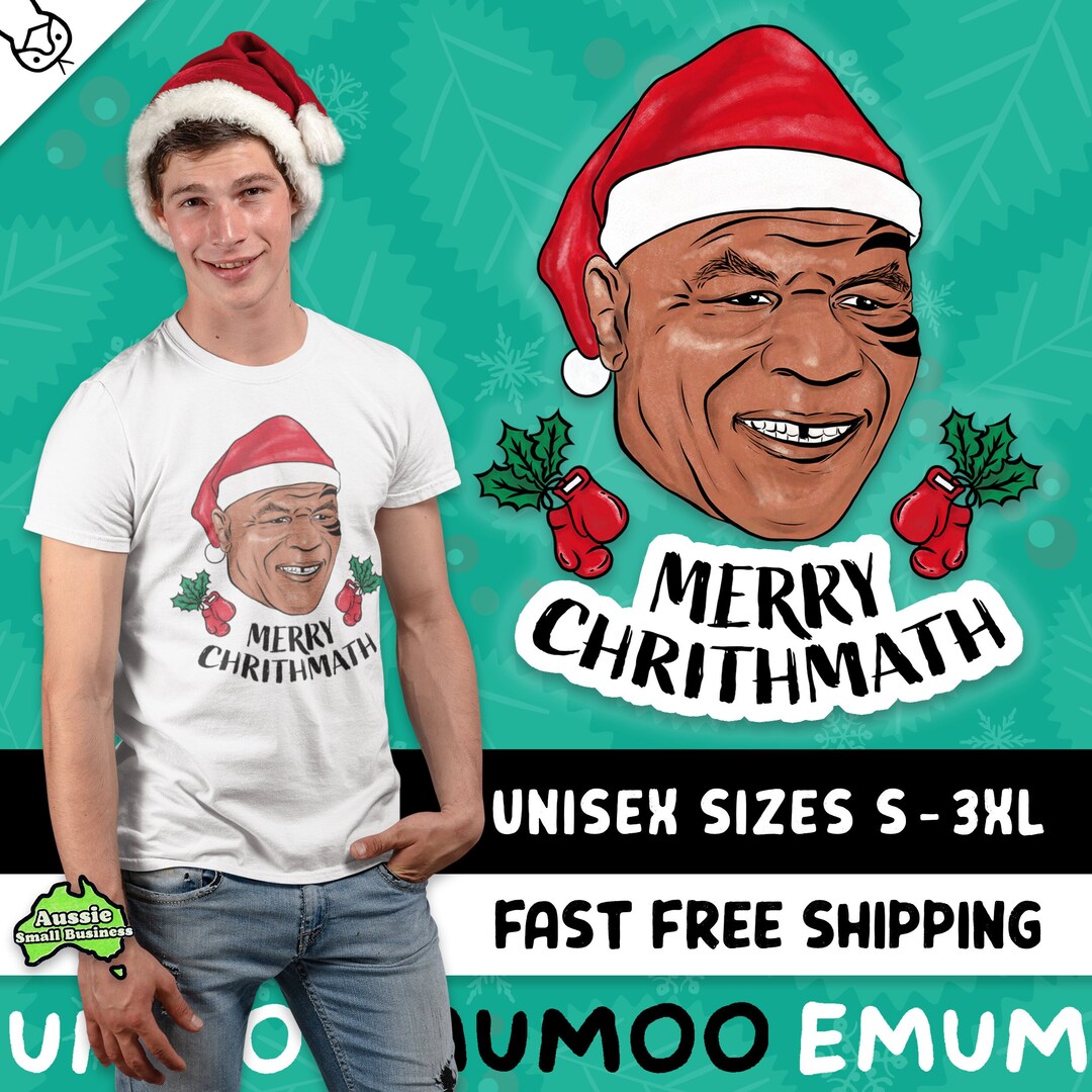 Mike Tyson Merry Xmas Christmas Holiday Boxing Hand Drawn Funny Unisex ...