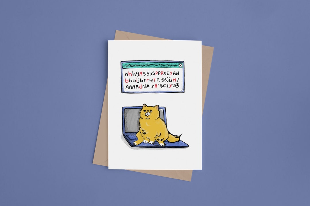 Happy Birthday Keyboard Ginger Cat Cryptic Message Hand Drawn Funny ...