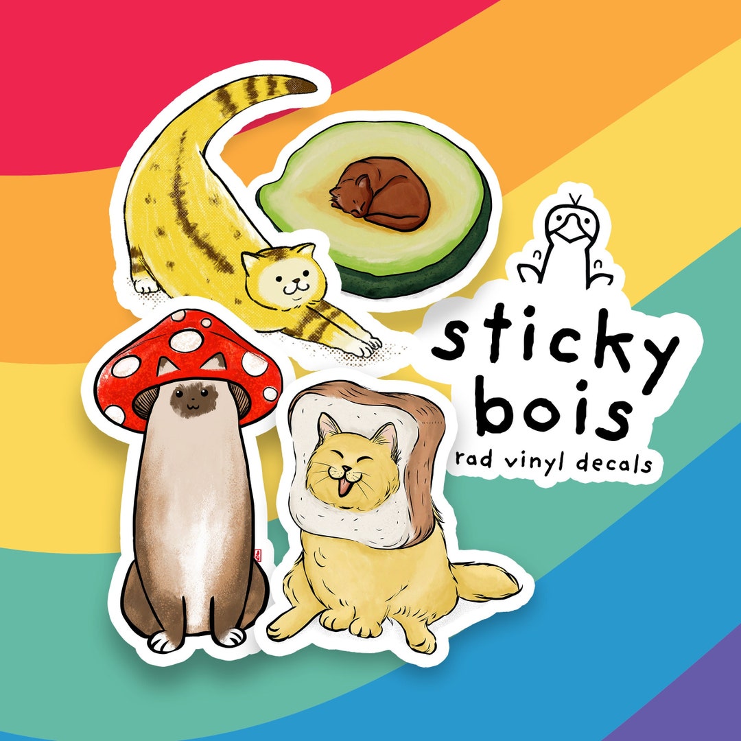 Cute Cat Fruits Food Original Design Vinyl Stickers Mushroom Banana ...