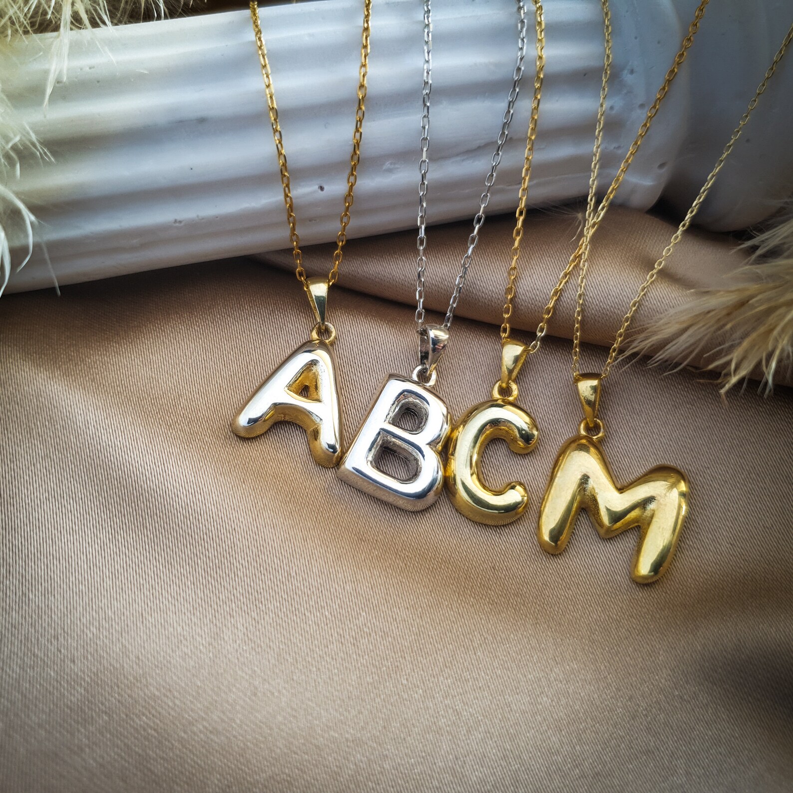 Bubble Letter Necklace Initial Puff Pendant 3D Baloon Charm - Etsy