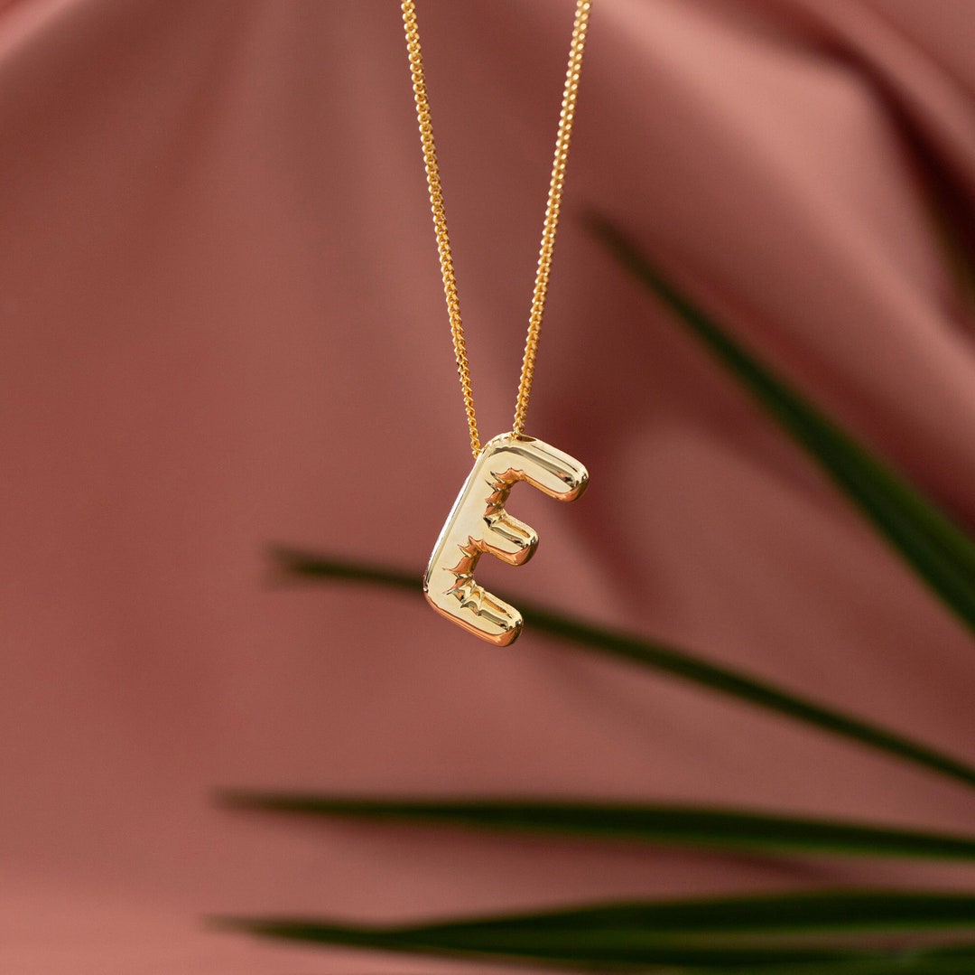 Silver Initial Necklace, Gold Initial Pendant, L Balloon Letter Jewelry ...