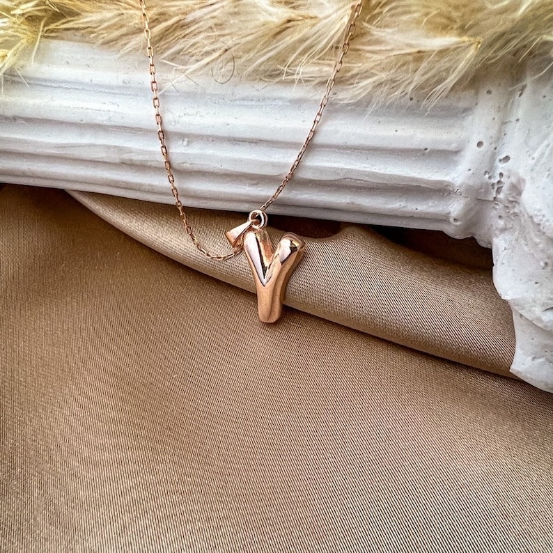 Bubble Letter Necklace Initial Puff Pendant 3D Baloon Charm - Etsy