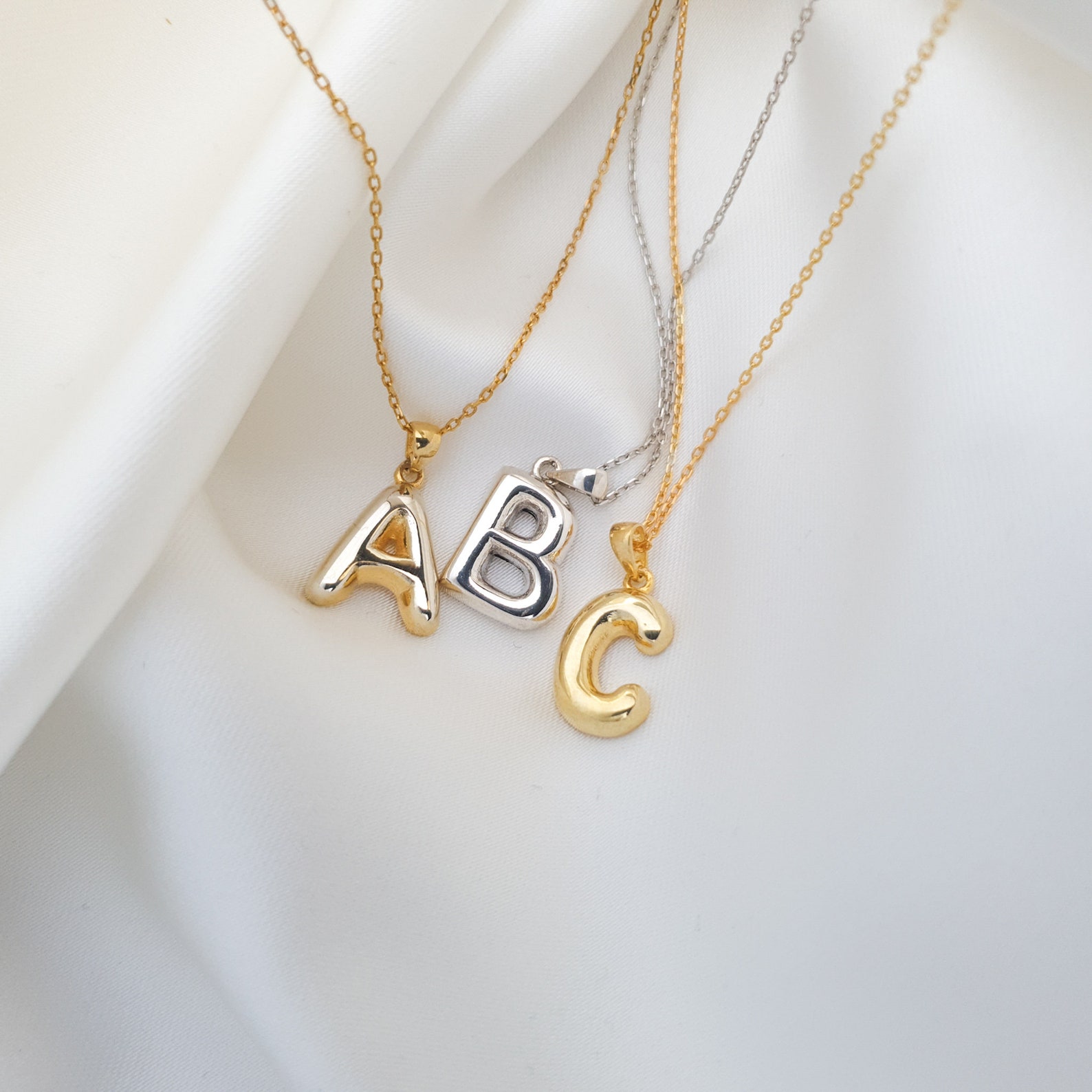 Bubble Letter Necklace Initial Puff Pendant 3D Baloon Charm - Etsy
