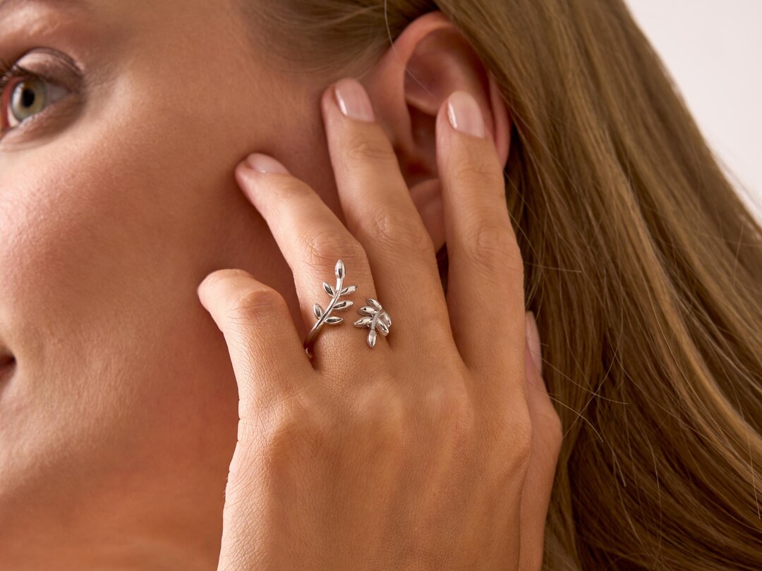 Olive Branch Ring Silver, Ring Olive Leaf, Leaf Bypass Ring, Adjustable Nature Ring - Etsy