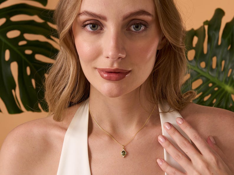 Peridot Necklace Oval With Diamonds – August Birthstone Leo Pendant for ...