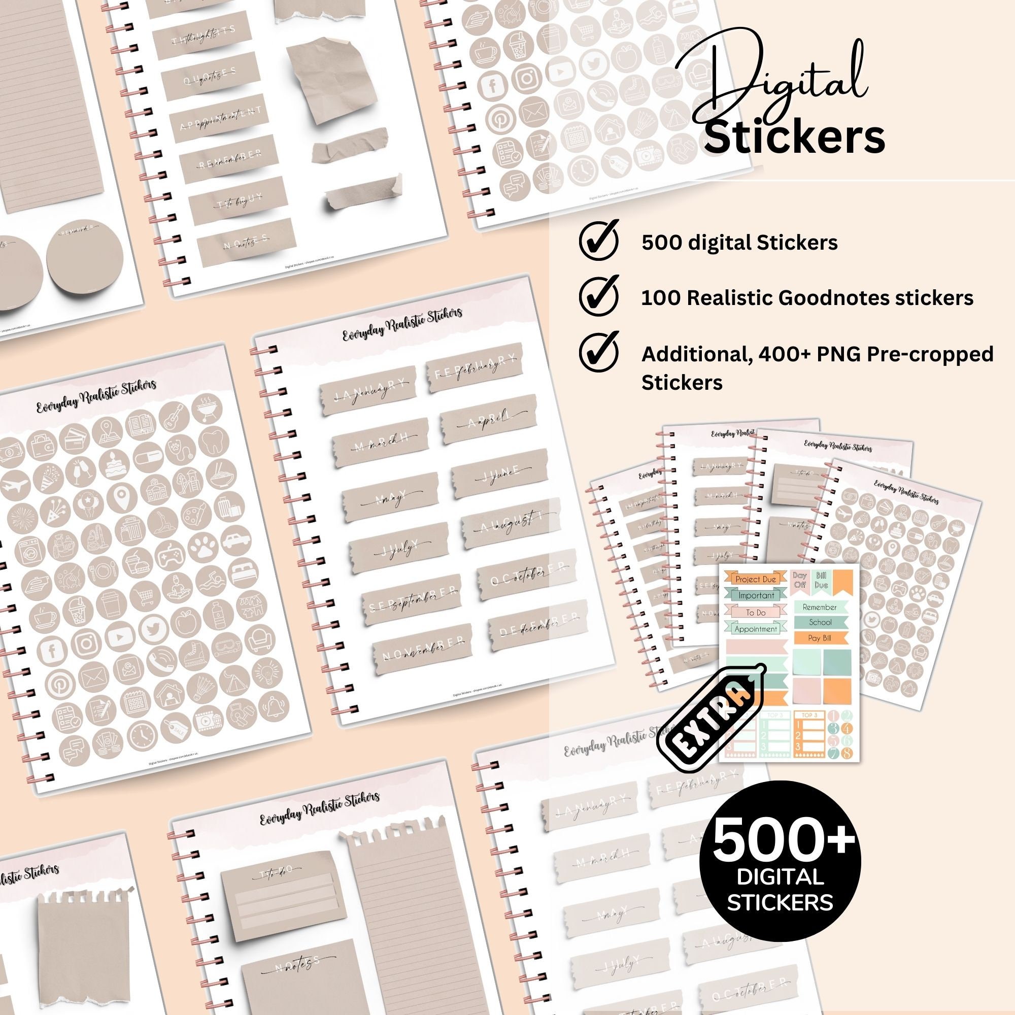 Landscape Digital Notebook With Tabs, Realistic Digital Notebook ...