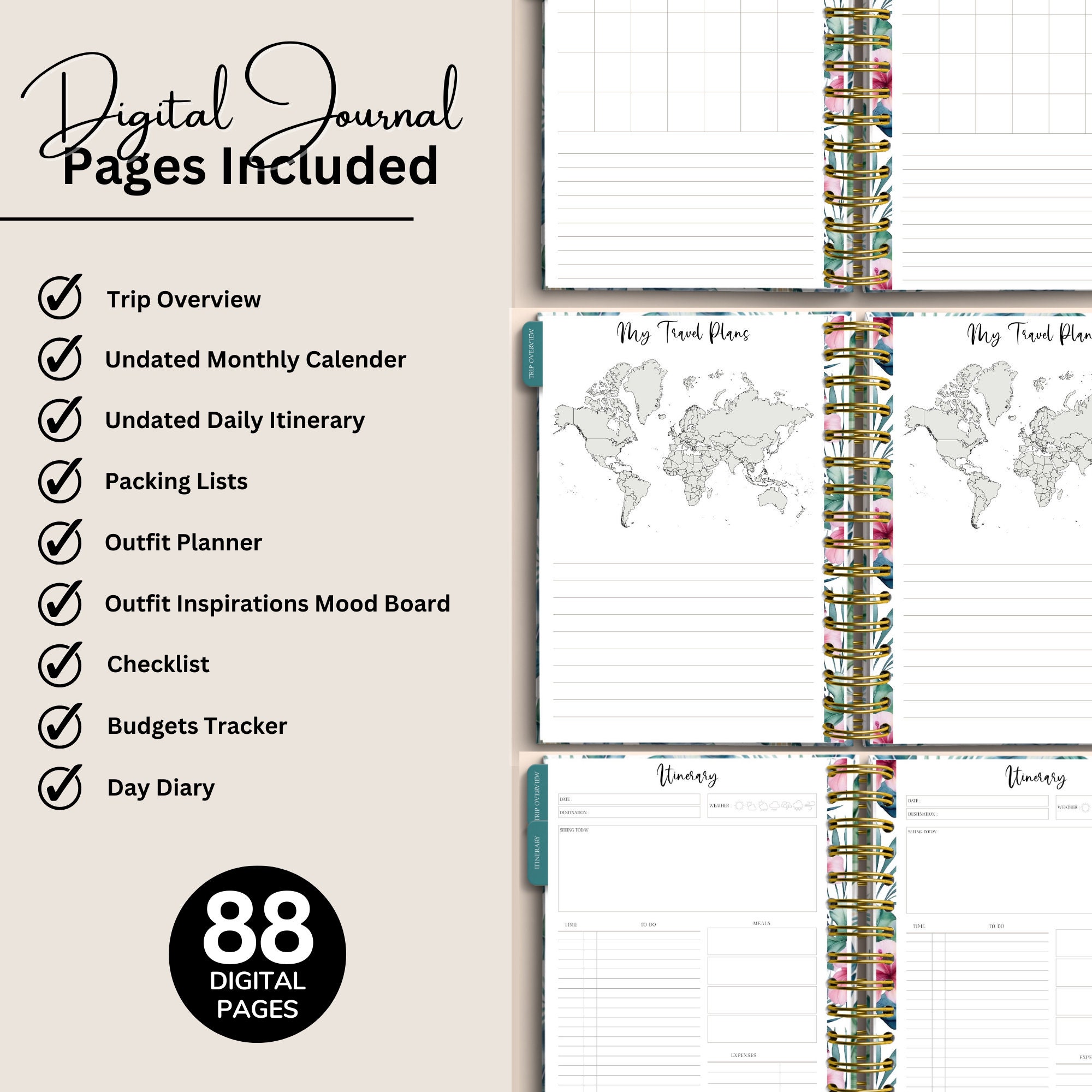 Landscape Digital Notebook With Tabs, Goodnotes Notebook, Travel ...