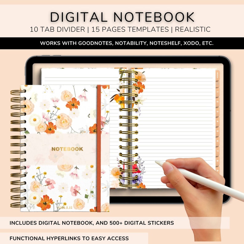 Landscape Digital Notebook With Tabs, Realistic Digital Notebook ...