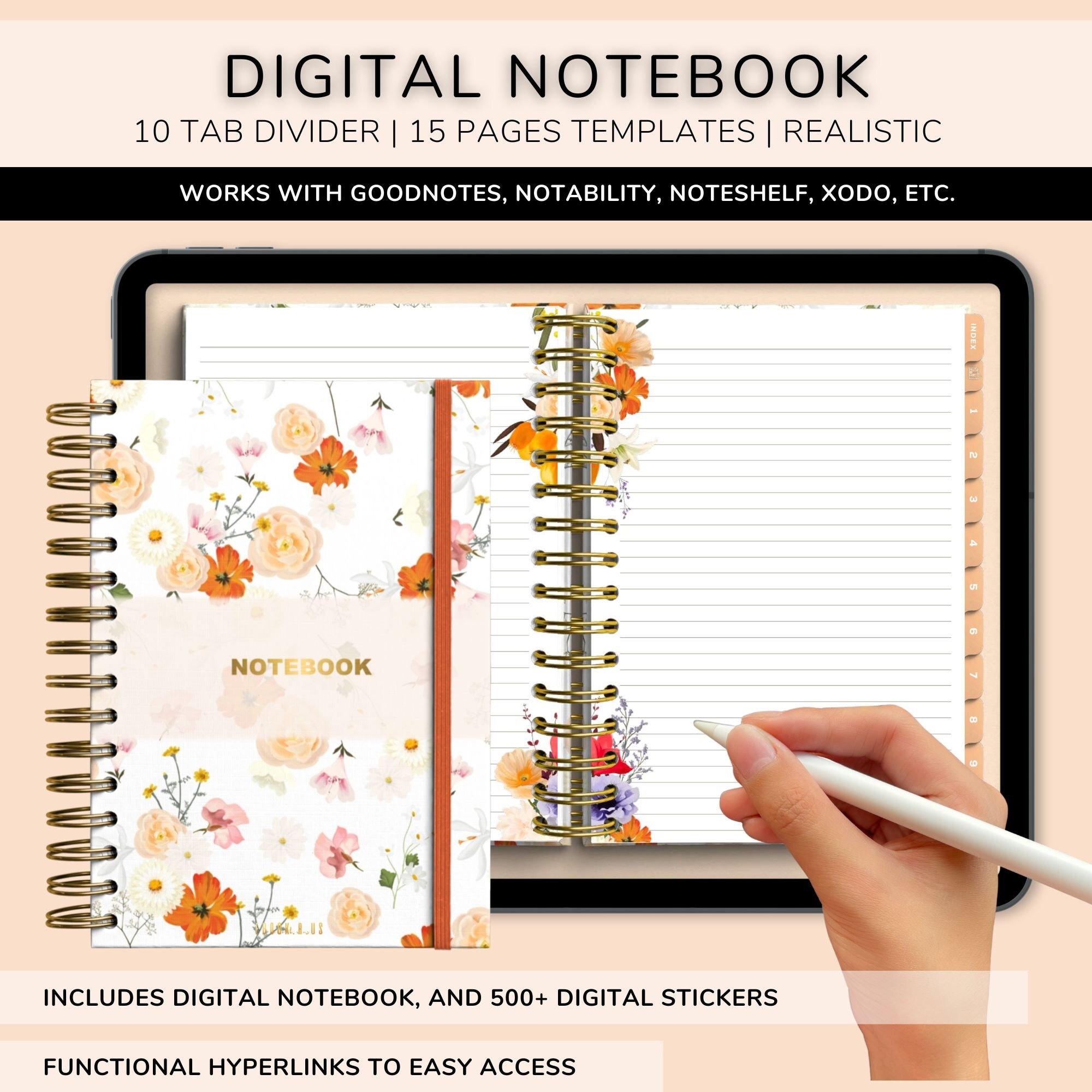 Landscape Digital Notebook With Tabs, Realistic Digital Notebook ...