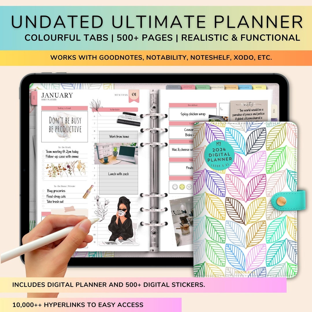 Landscape Digital Planner With Tabs, 2024 Digital Planner, Realistic ...