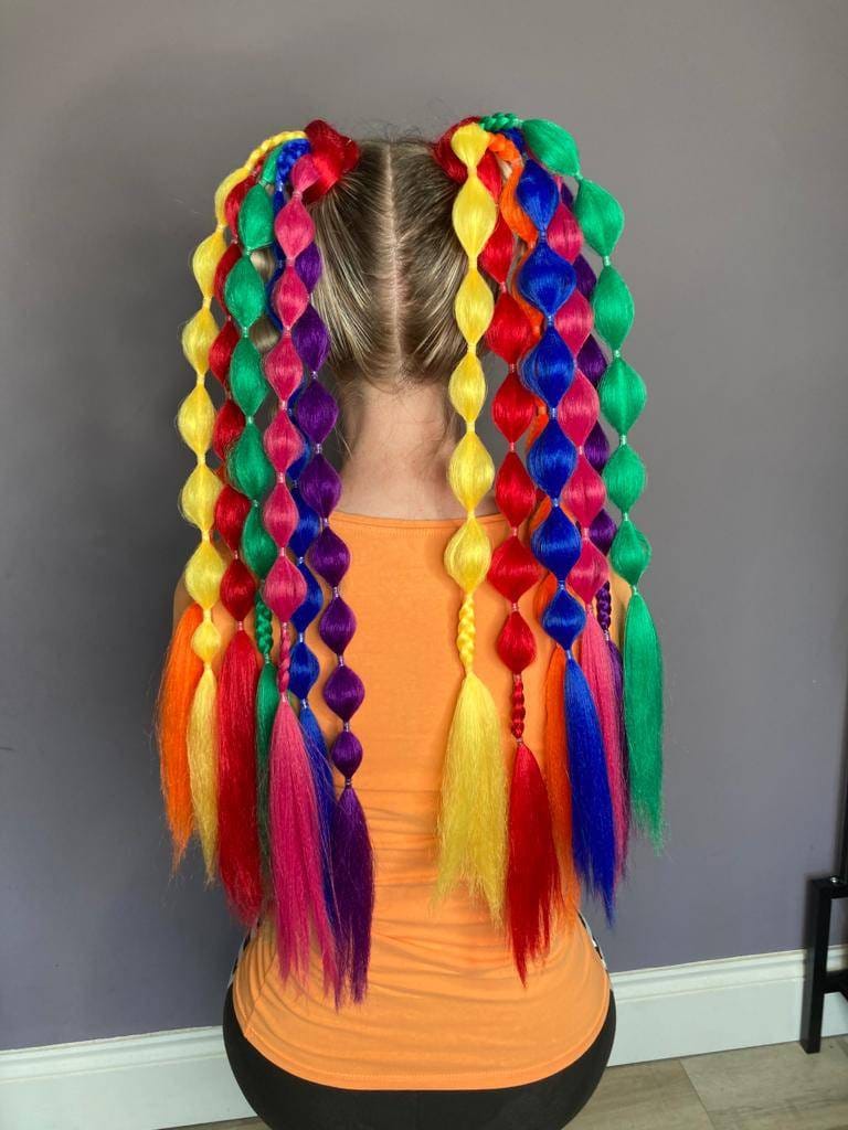 Pair of Rainbow Pride Synthetic Ombre Hair Braided Ponytail Pigtail ...