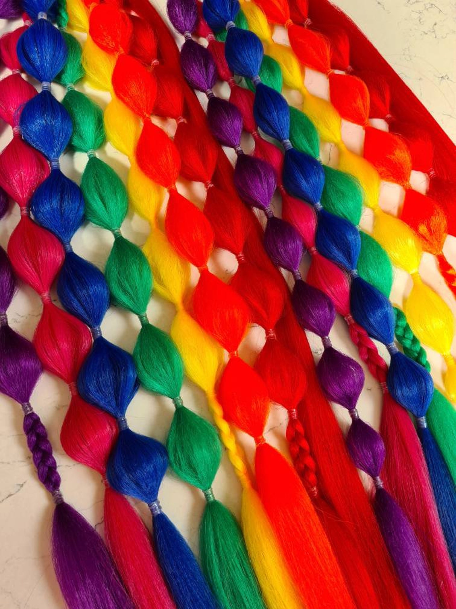 Pair of Rainbow Pride Synthetic Ombre Hair Braided Ponytail Pigtail ...