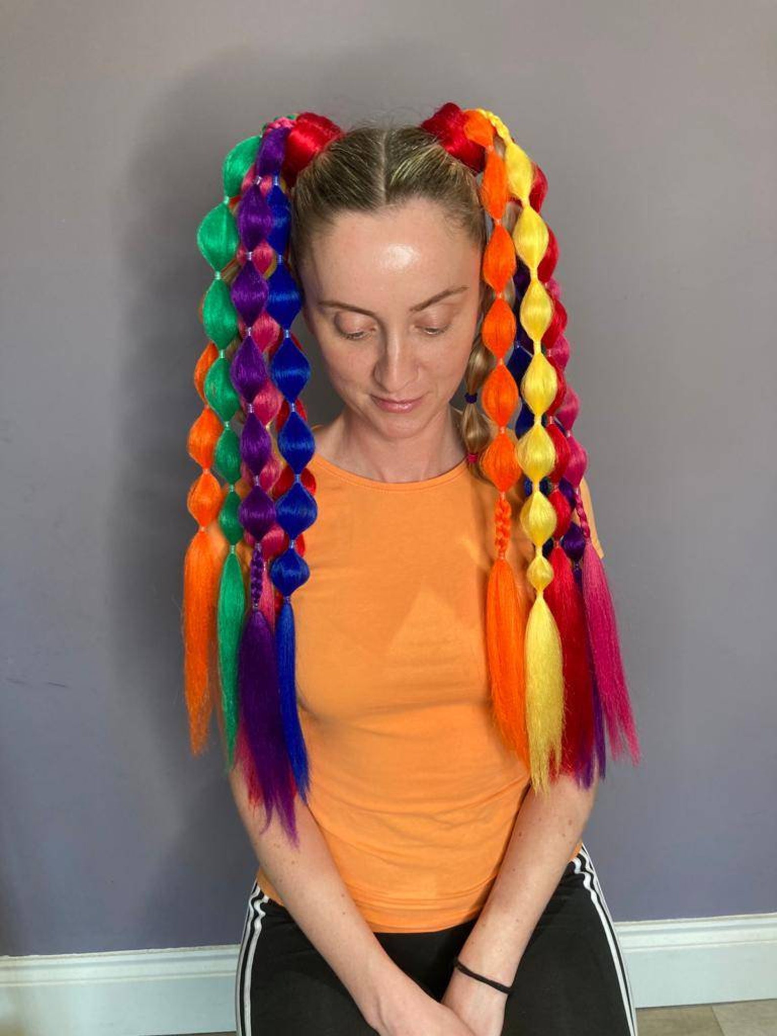 Pair of Rainbow Pride Synthetic Ombre Hair Braided Ponytail Pigtail ...