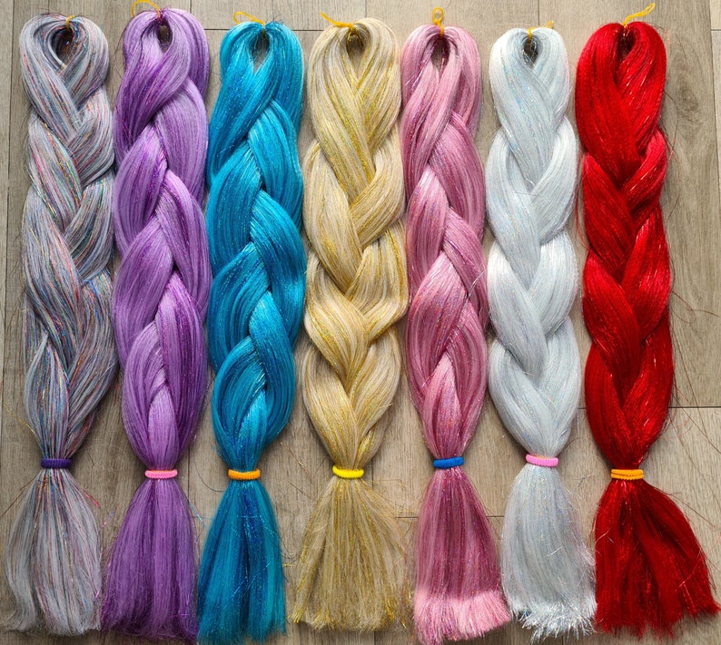 Soft Colourful Synthetic Tinsel Glitter Hair Braided Ponytail | Etsy