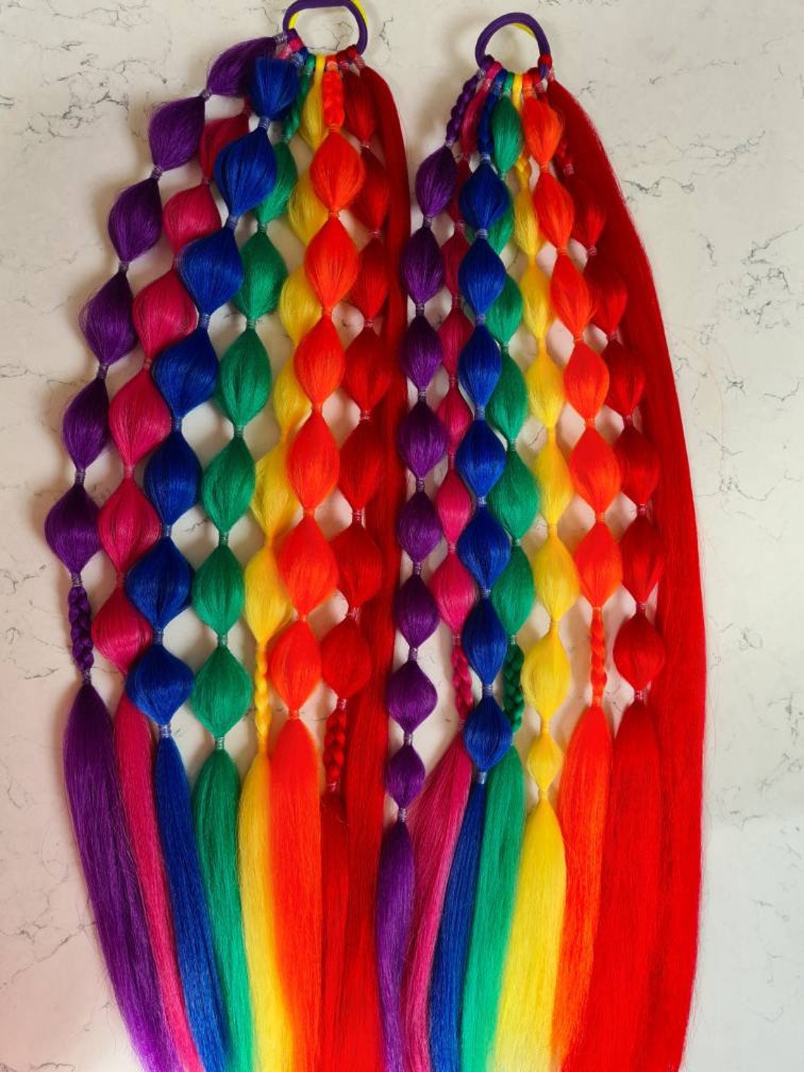 Pair of Rainbow Pride Synthetic Ombre Hair Braided Ponytail Pigtail ...