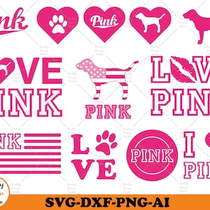 Love Pink SVG Bundle, Cutting File, Cricut, Laser Engrave, PNG, DXF, Ai ...