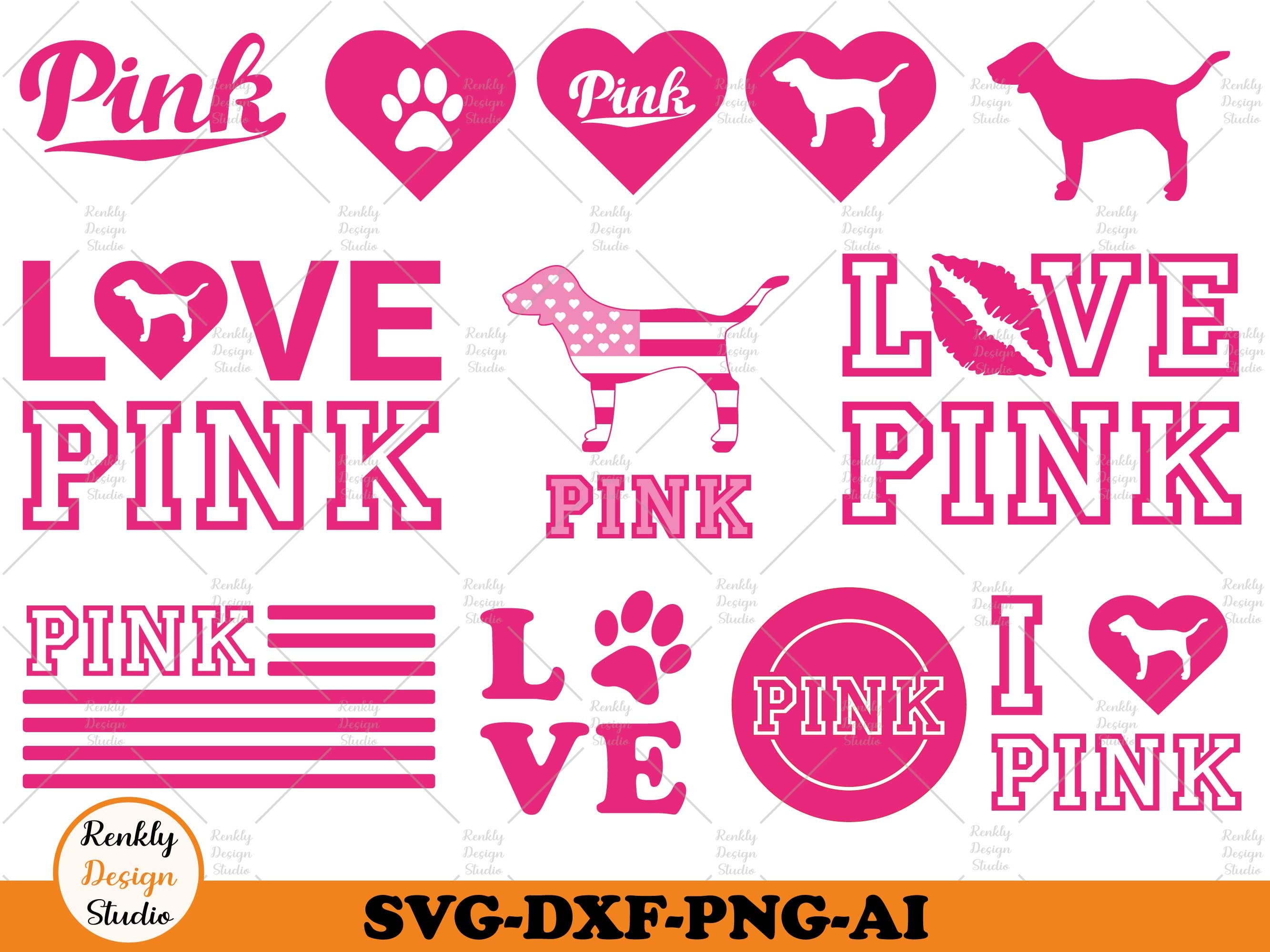 Love Pink SVG Bundle, Cutting File, Cricut, Laser Engrave, PNG, DXF, Ai ...