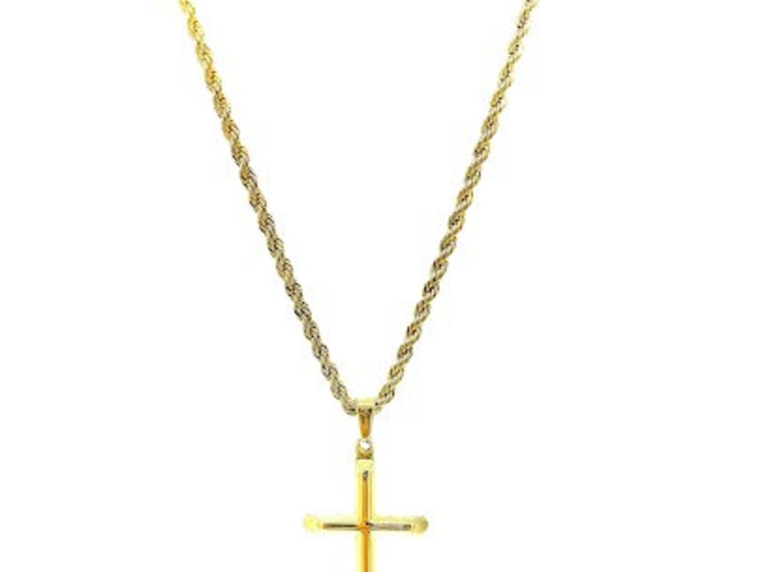 24K Cross Pendant Rope Chain Gold Filled Necklace, 3mm, 20 or 2mm, 22 ...