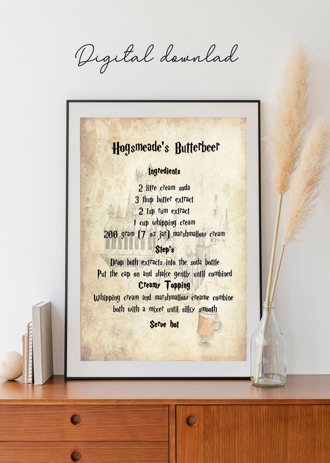 Wizarding Butterbeer Recipe Poster, INSTANT DOWNLOAD, Watercolor ...