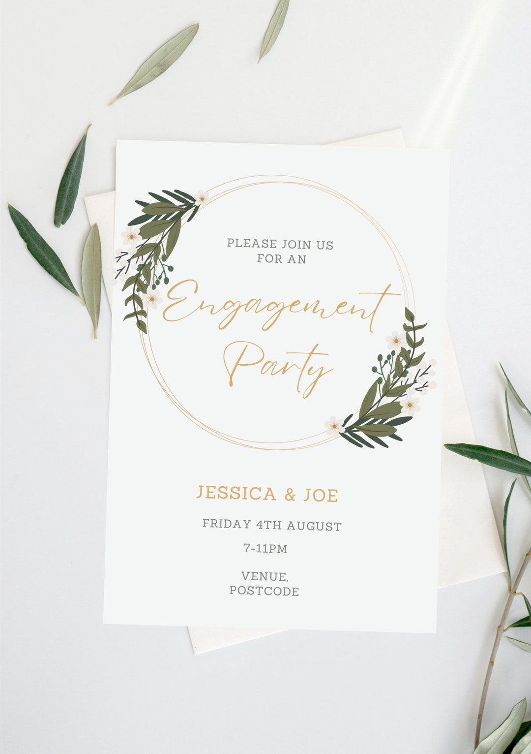 Personalised Engagement Party Invitation, Floral, Modern, Digital ...