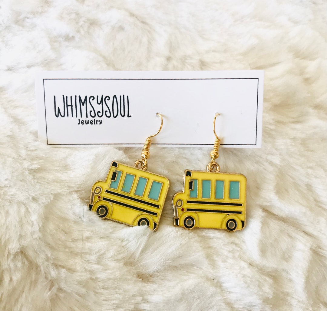School Bus Dangle Earrings.. Back to School… Yellow Bus Earrings… Fun ...