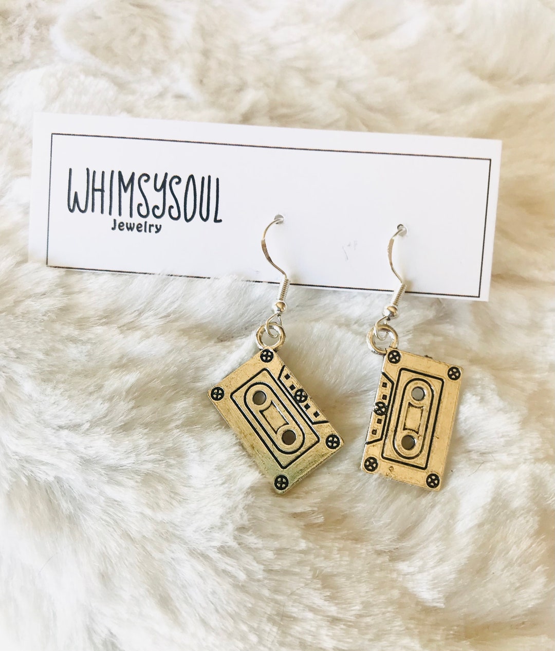 Silver Cassette Tape Earrings.. Retro.. Dangle Earrings.. Music Lover ...