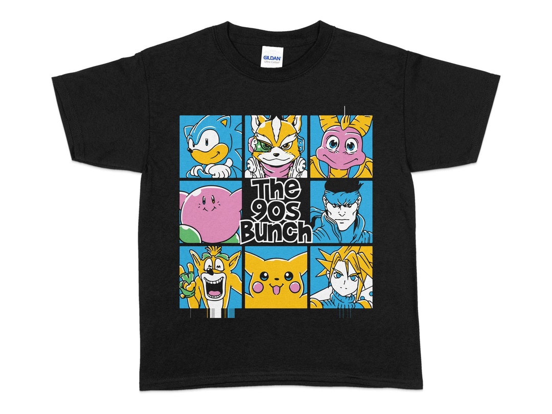90's Retro Gaming Bunch Characters Kids Novelty Gaming Printed T Shirt ...