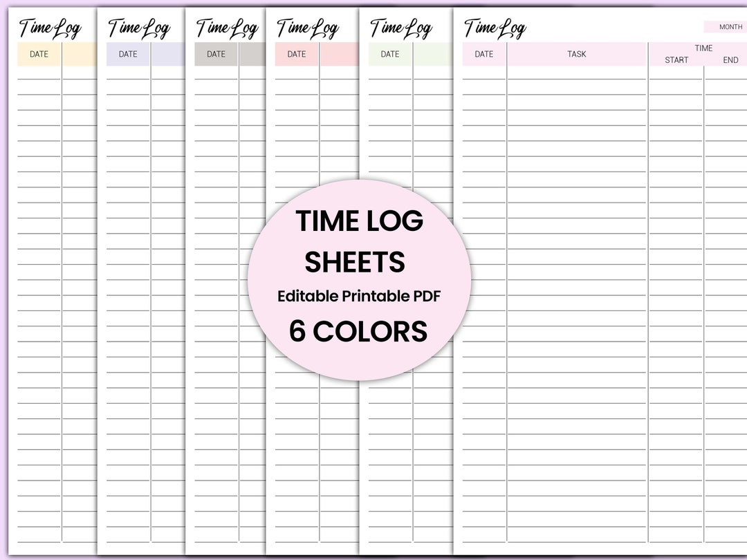 Editable Time Log, Editable Work Log, Work Log Printable, Time Spent ...
