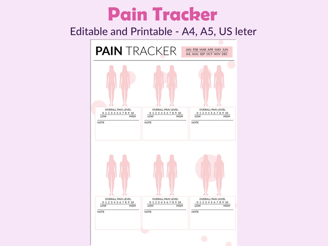 Monthly Pain Tracker Printable, Track Daily Chronic Pain, Printable ...
