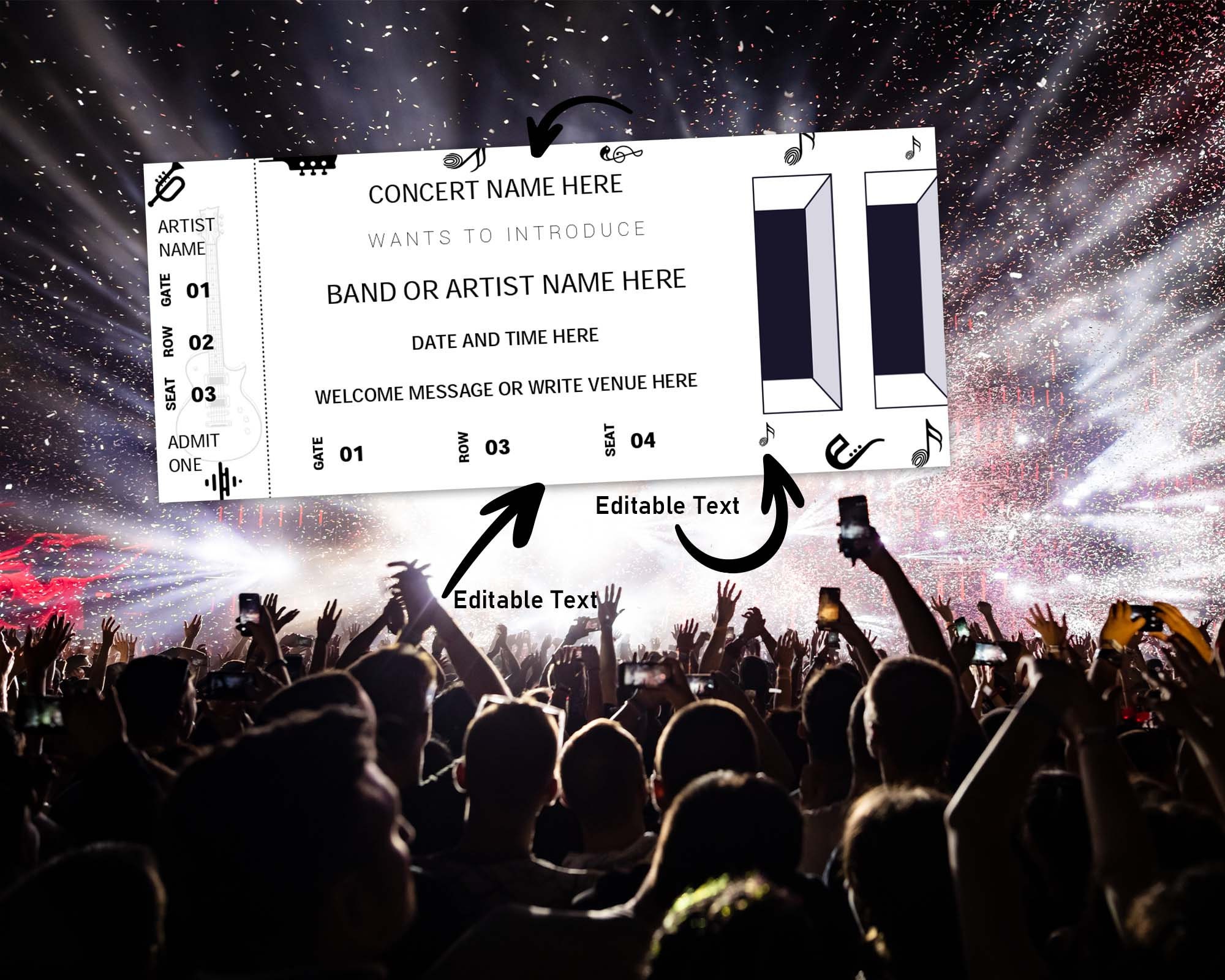 Editable Concert Ticket Template, Printable Event Ticket, Concert ...
