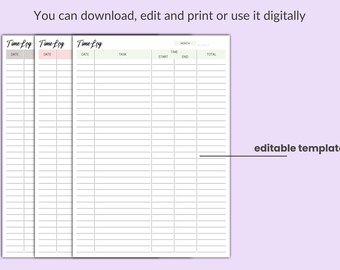 Printable Time Log, Editable Work Log, Work Log Printable, Time Spent ...