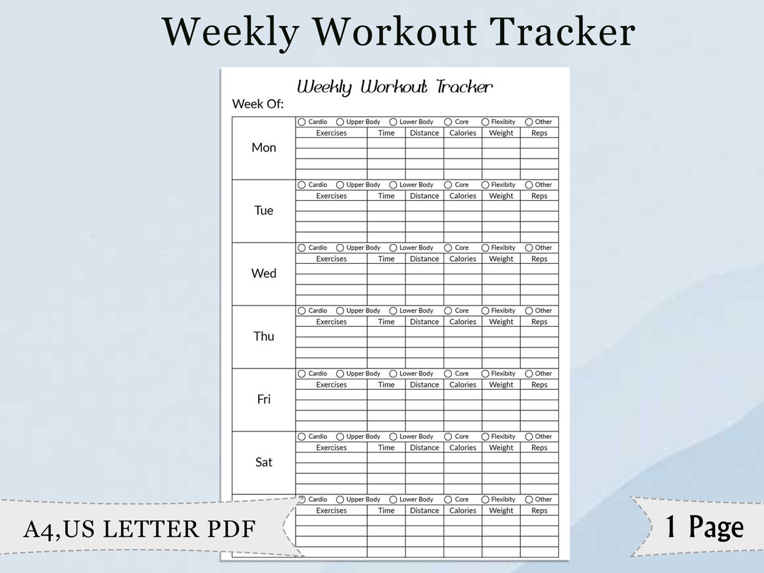 Weekly Workout Planner, Weekly Fitness Planner, Exercise Journal ...