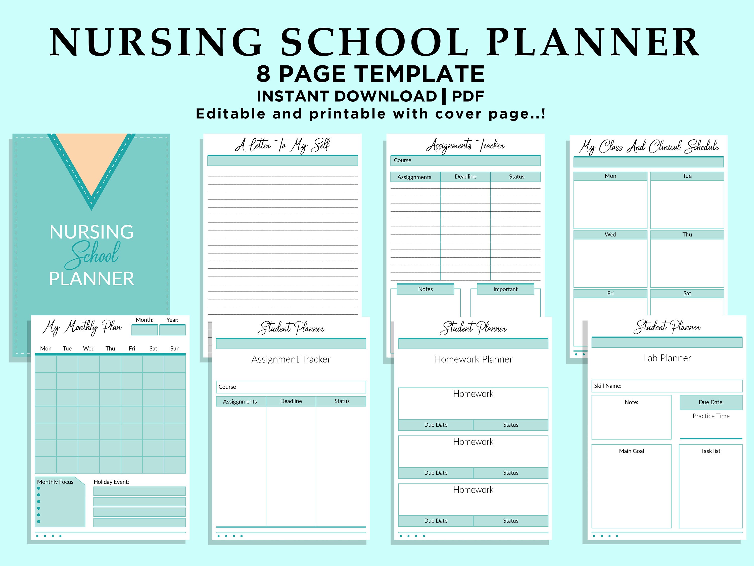 PRINTABLE Nursing Student Planner Nursing Notes Nursing Etsy