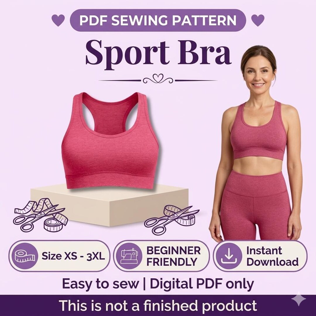 Sport Bra Sewing Pattern PDF: Beginner-friendly, Sizes XS-3XL (A4 ...