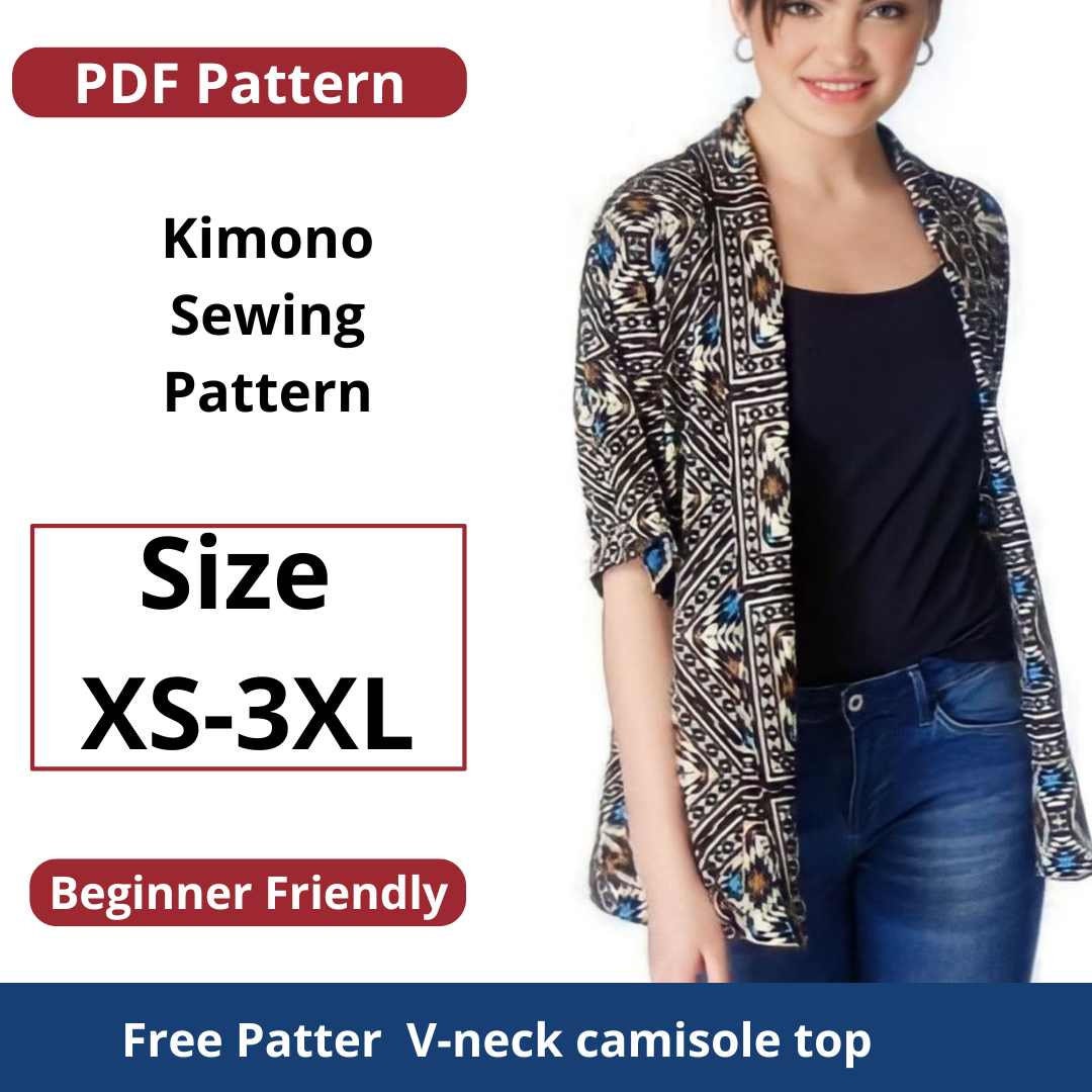 Kimono Sewing Pattern Sizes XS to 3XL Instant Download PDF Sewing ...
