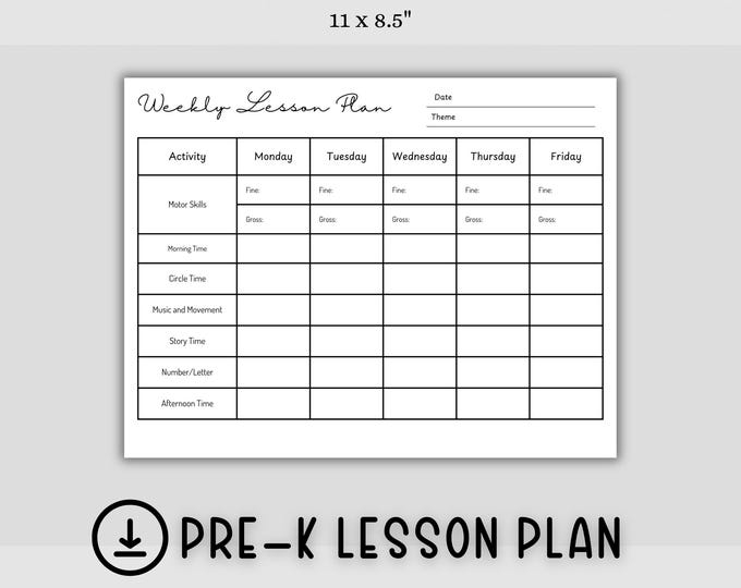 Printable Weekly Lesson Plan Template Preschool, Edit in Canva and ...